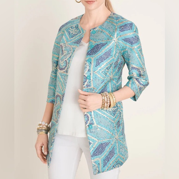 Chico's | Jackets & Coats | New Chicos Mosaic Printed Metallic Topper ...